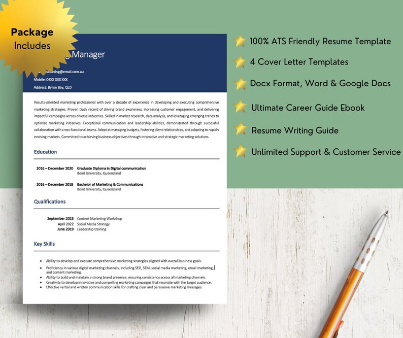 ATS Friendly Resume Template Pack: Corporate Navy - Etsy
