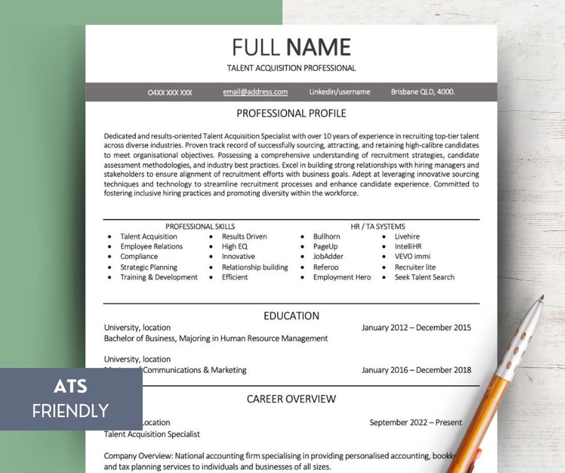 ATS Friendly Resume Template Pack: Corporate Grey - Etsy