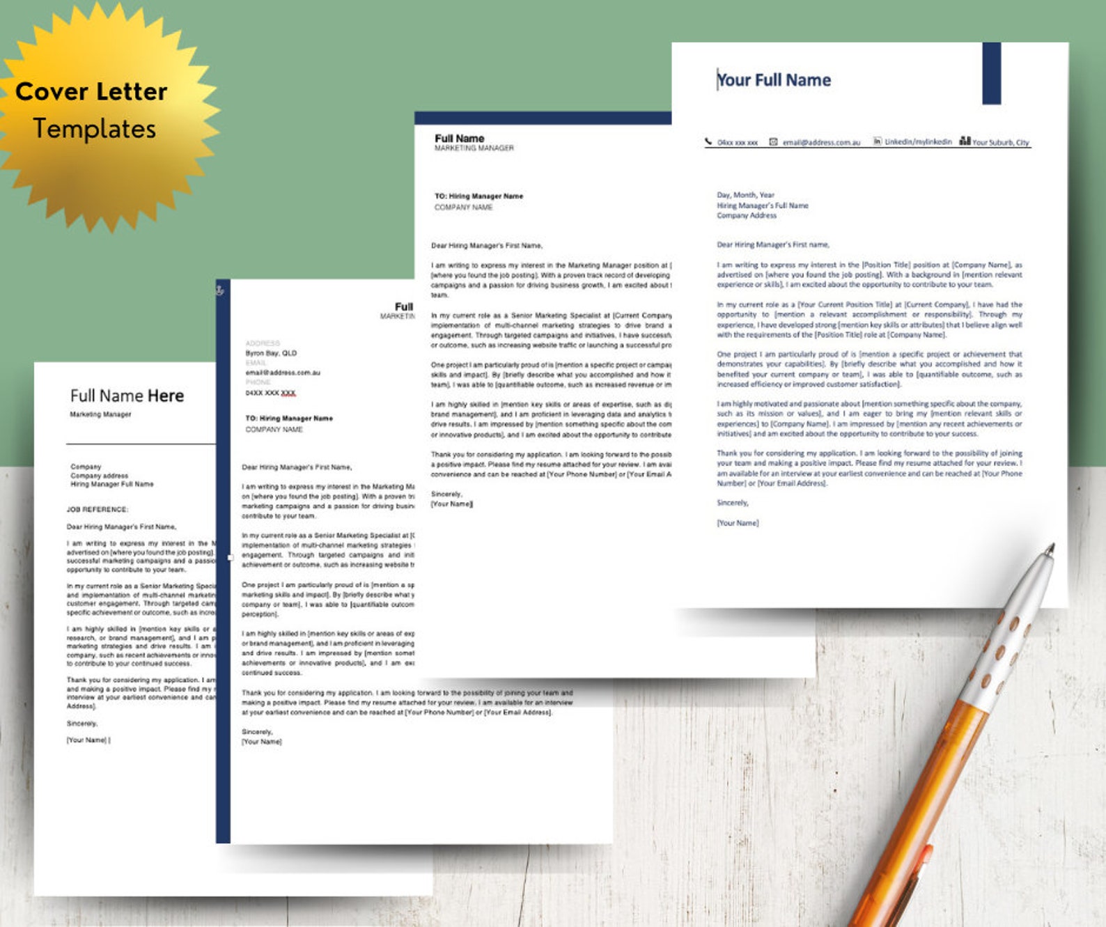 ATS Friendly Resume Template Pack: Corporate Navy - Etsy