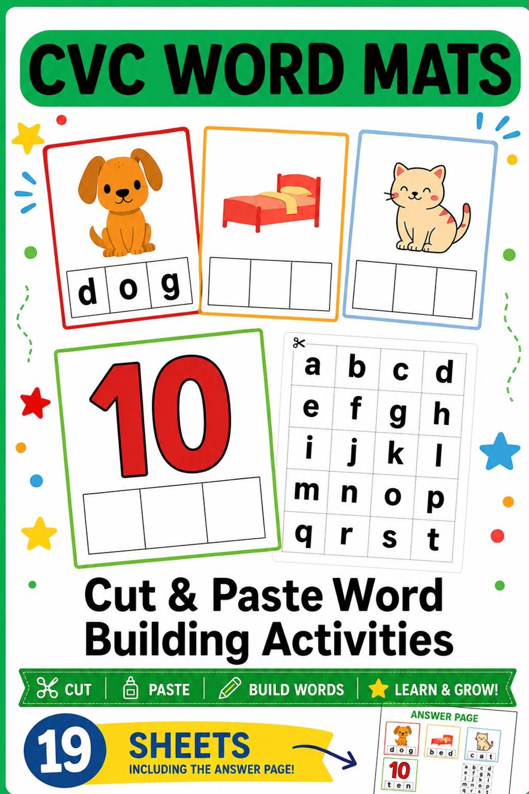 CVC Word Worksheets Short Vowel Phonics Word Building Mats Cut and ...