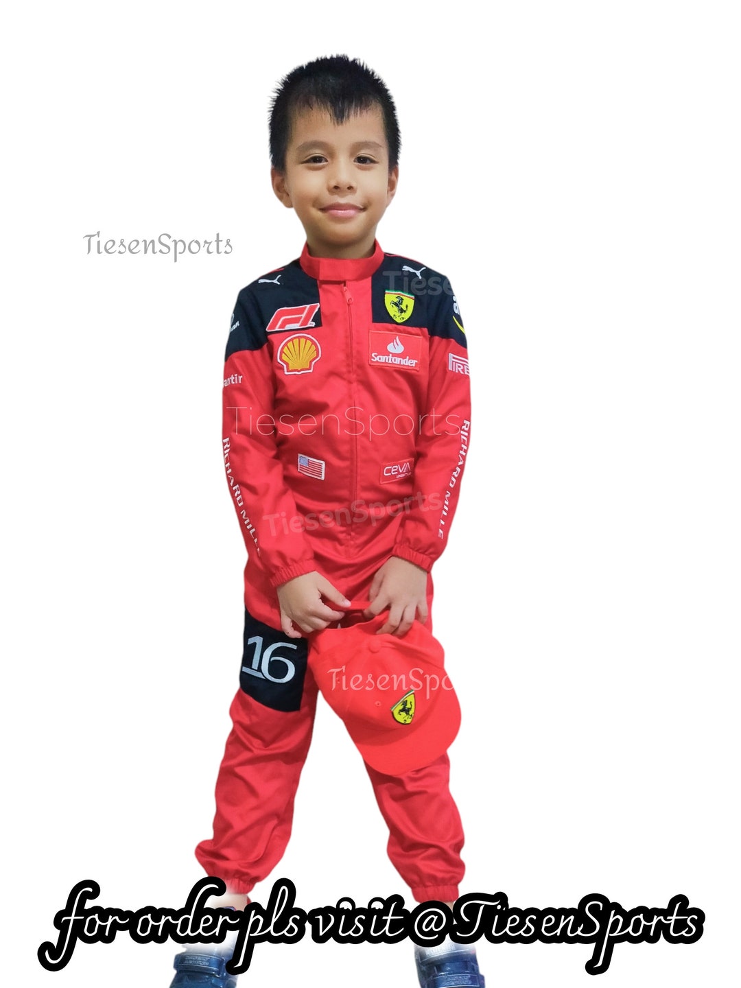 F1-16 Leclerc Ferrari Inspired Racing Costume for Kids Halloween ...