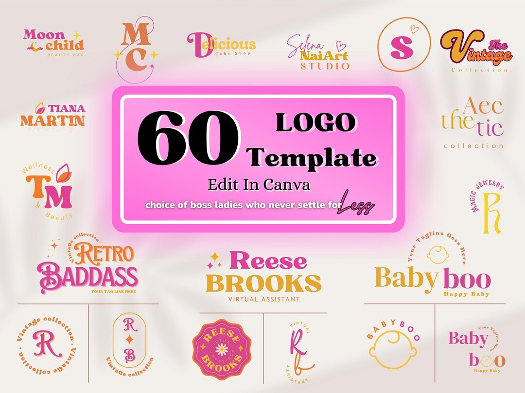 60 Retro Logo Templates Small Business Logo Design Bright - Etsy