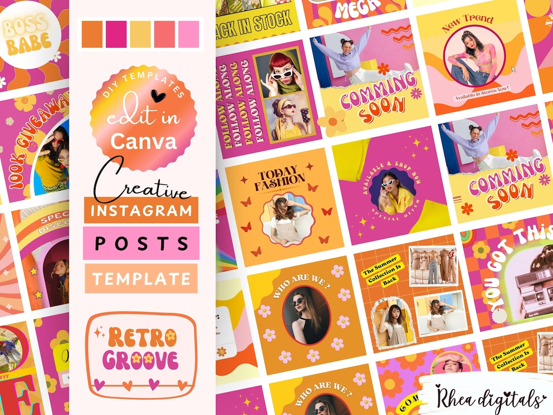 Retro Instagram Post Templates, Instagram Posts, Bold IG Feed, Groovy ...