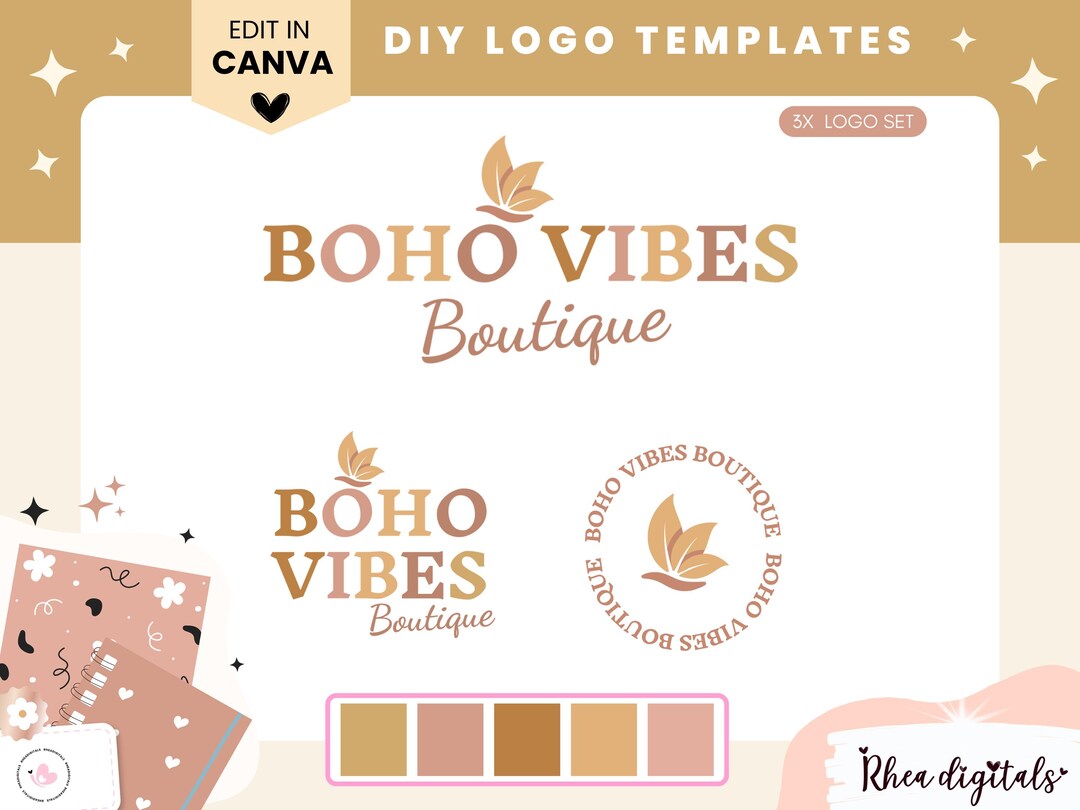 Boho Logo Design, Boho Vibes Boutique Logo, Earthy Color Logo, Modern ...