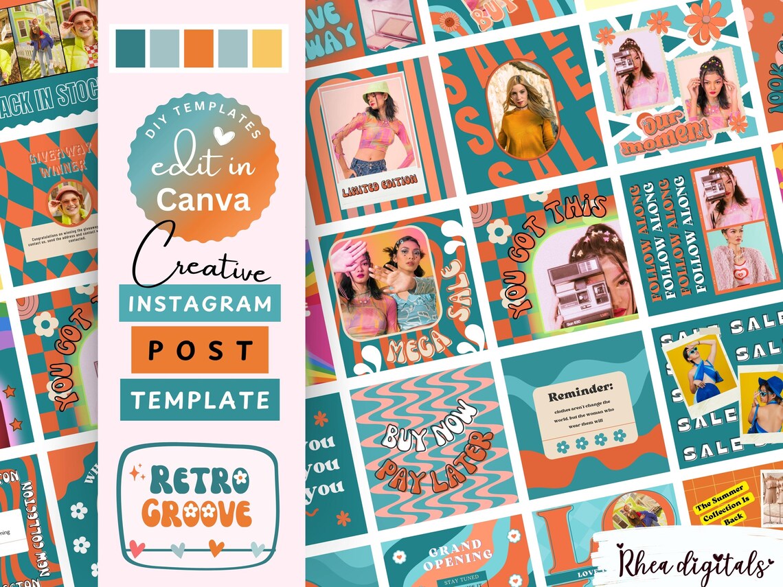 Retro Instagram Post Template, Retro Instagram Posts, Bold IG Feed ...