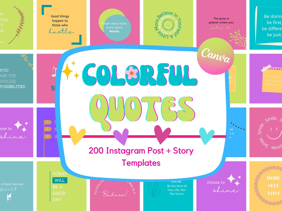 200 Bright Instagram Templates Editable Canva Templates Retro Colorful ...