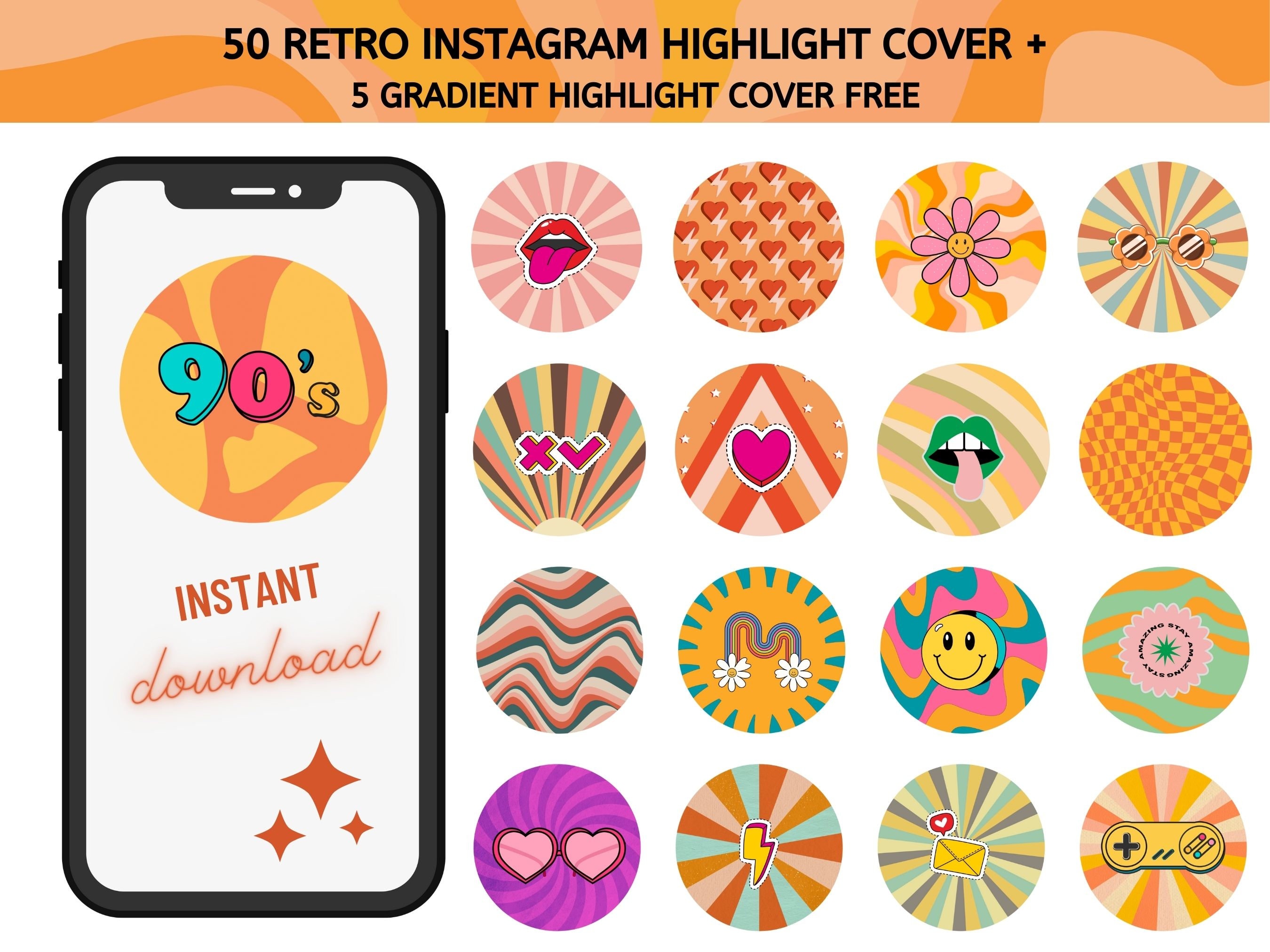 Retro Instagram Highlight Covers | 70s Retro Rainbow Set of 50 Digital ...