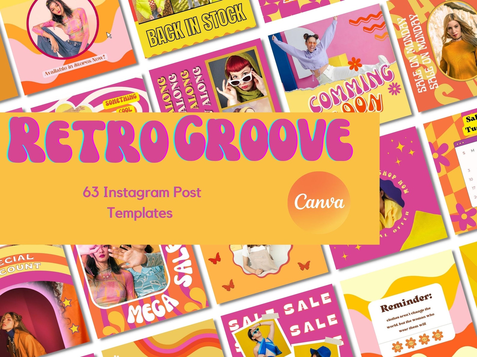Retro Groove Instagram Post Templates | Bright 90's Social Media ...