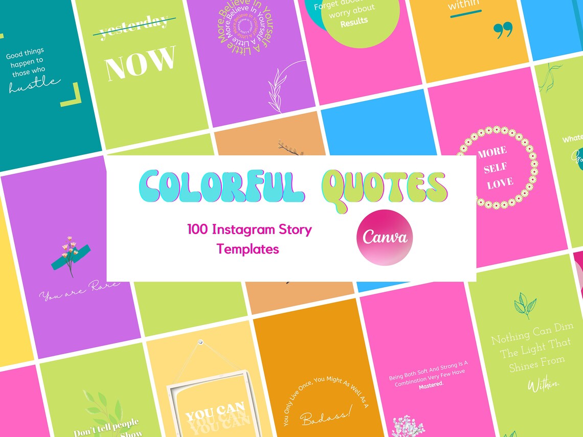 200 Bright Instagram Templates Editable Canva Templates Retro Colorful ...