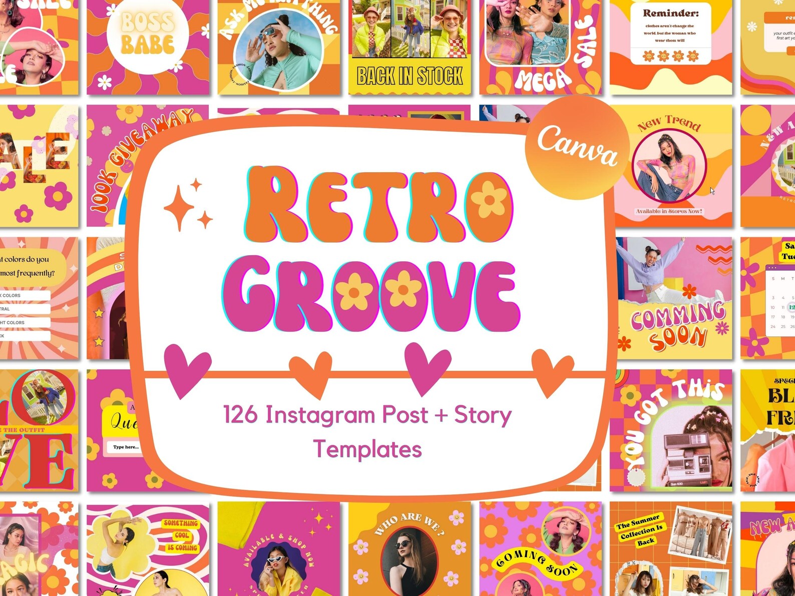 Retro Groove Instagram Post Templates Bright 90's Social - Etsy
