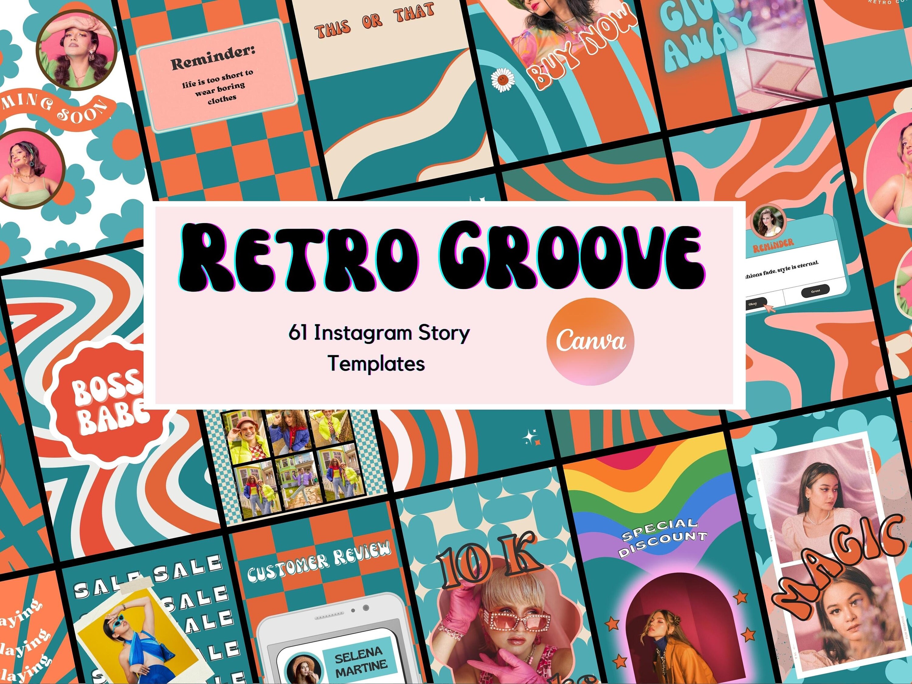 Retro Vibes Instagram Post Templates | Bright 90's Social Media ...