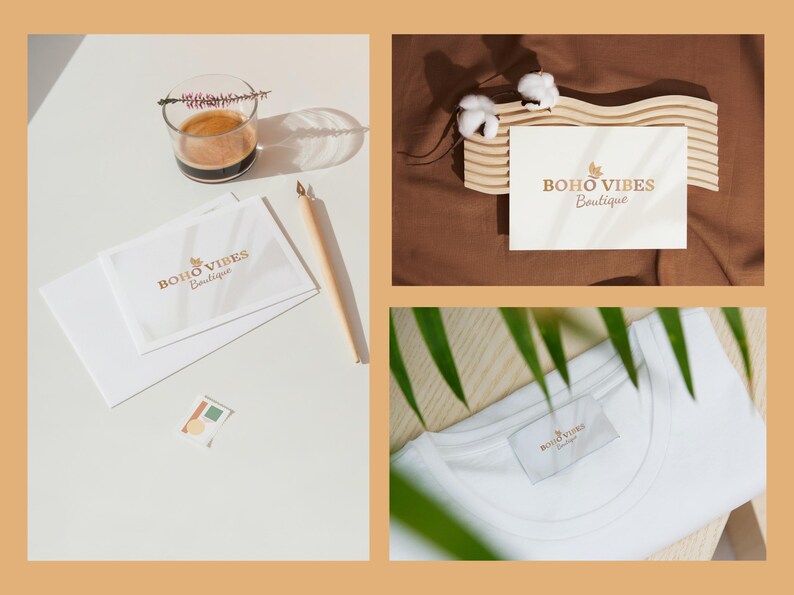 Boho Logo Design, Boho Vibes Boutique Logo, Earthy Color Logo, Modern ...