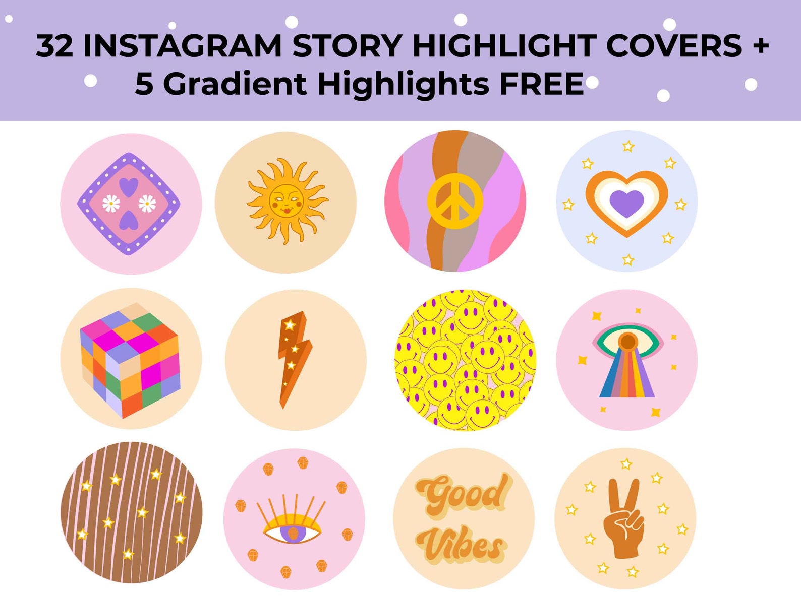Retro Instagram Highlight Covers | 70s Retro Rainbow Set of 50 Digital ...