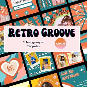 Retro Vibes Instagram Post Templates | Bright 90's Social Media ...