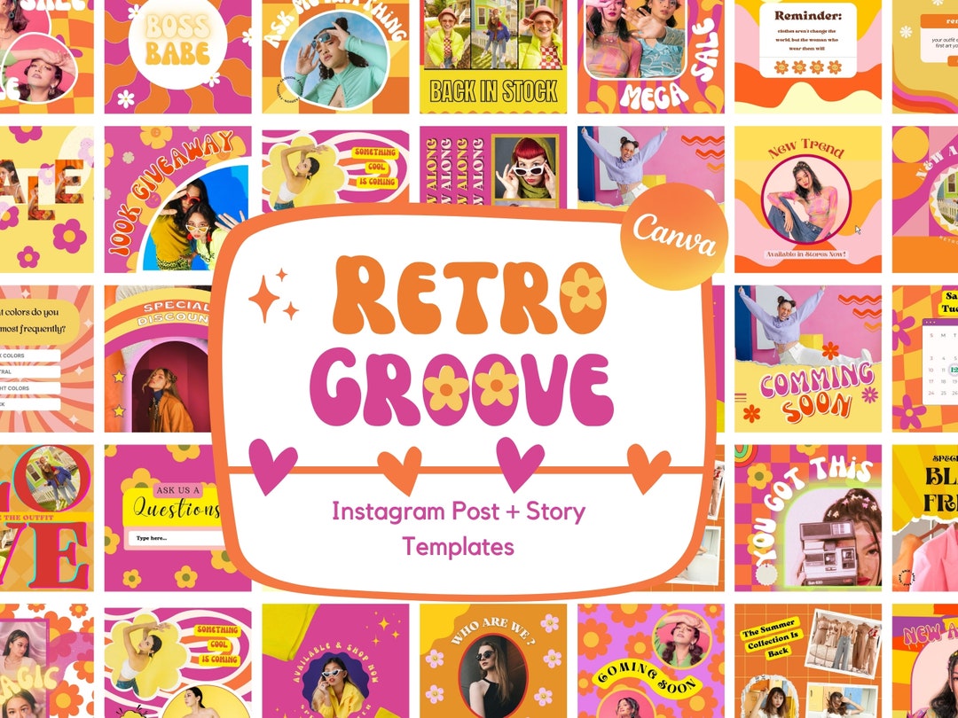 Retro Groove Instagram Post Templates | Bright 90's Social Media ...