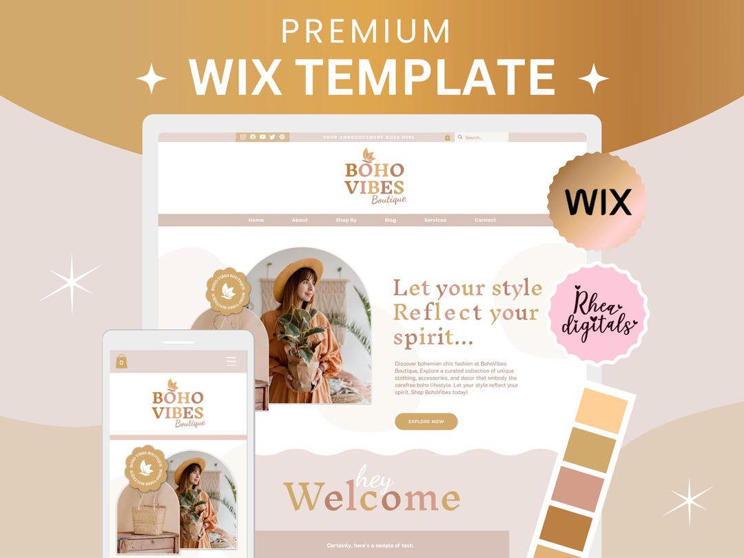 Wix Website Template, Boho Vibes Boutique Wix Website Theme, Retro Wix ...