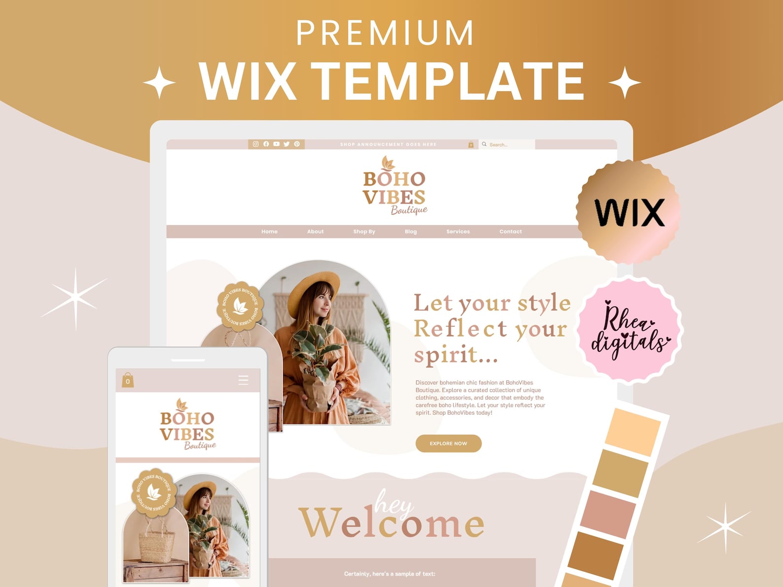 Wix Website Template, Boho Vibes Boutique Wix Website Theme, Retro Wix ...