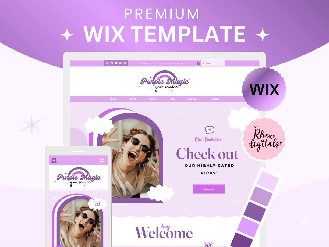 Wix Website Template, Purple Wix Website Theme, Purple Magic Website Design, Retro Wix Shop ...
