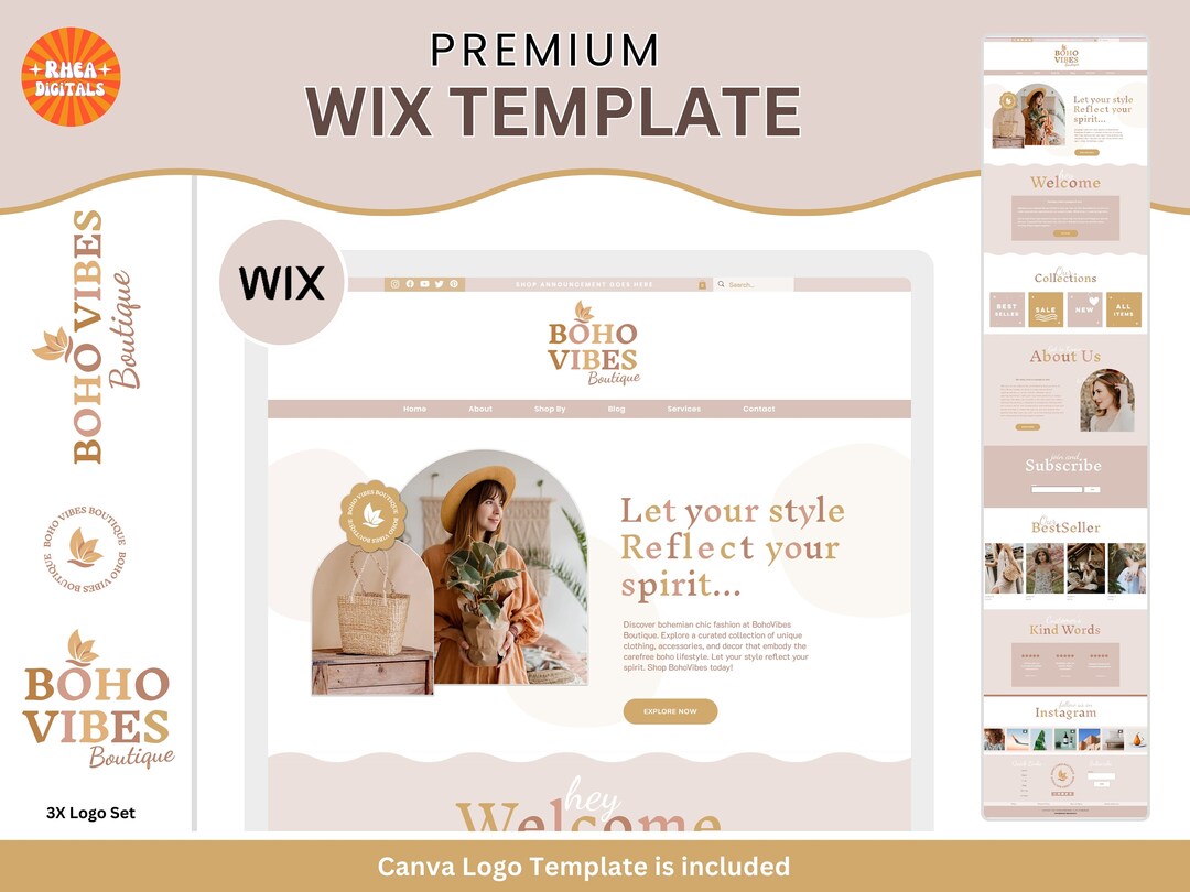 Wix Website Template, Boho Vibes Boutique Wix Website Theme, Retro Wix ...