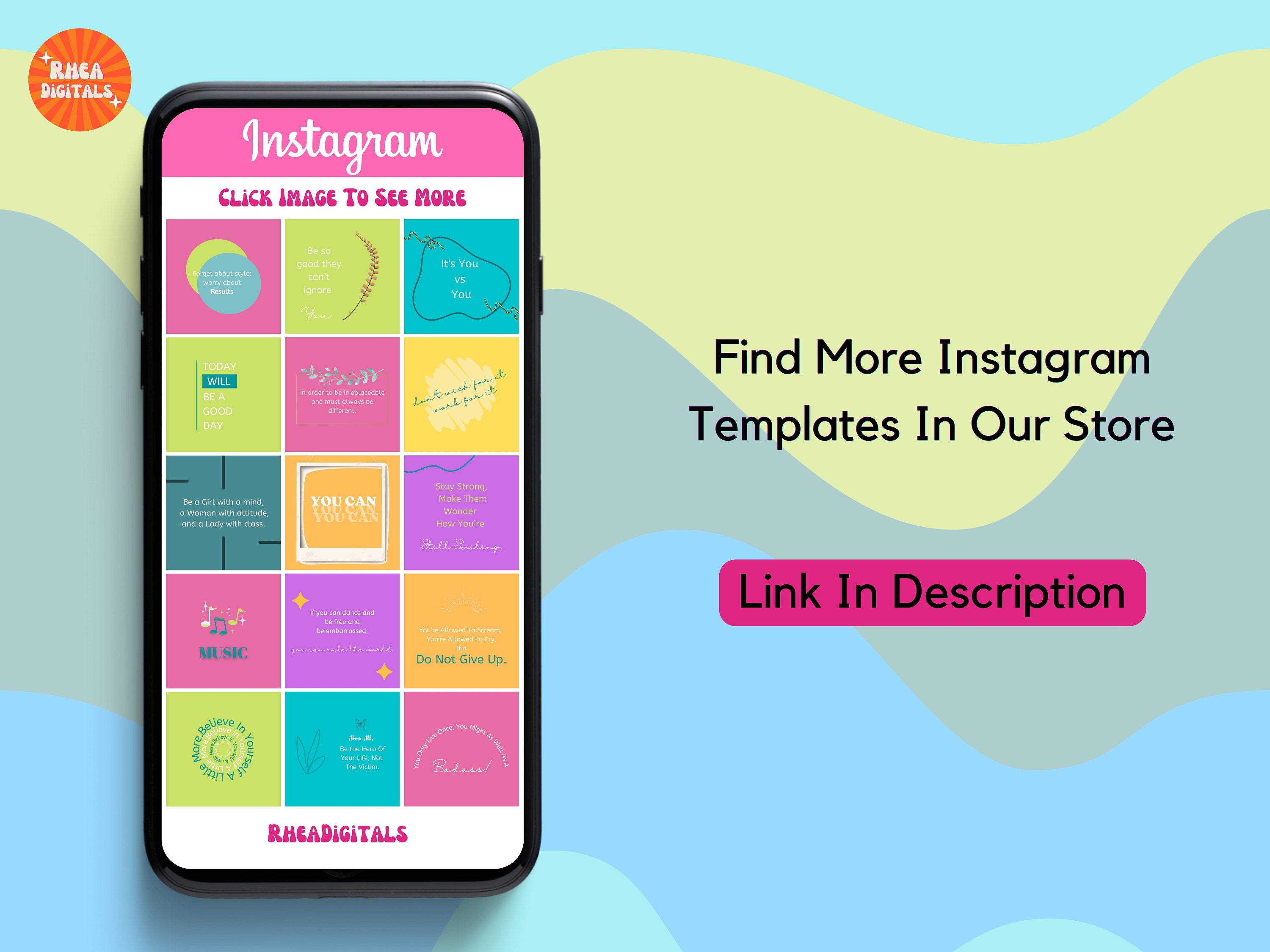 200 Bright Instagram Templates Editable Canva Templates Retro Colorful ...