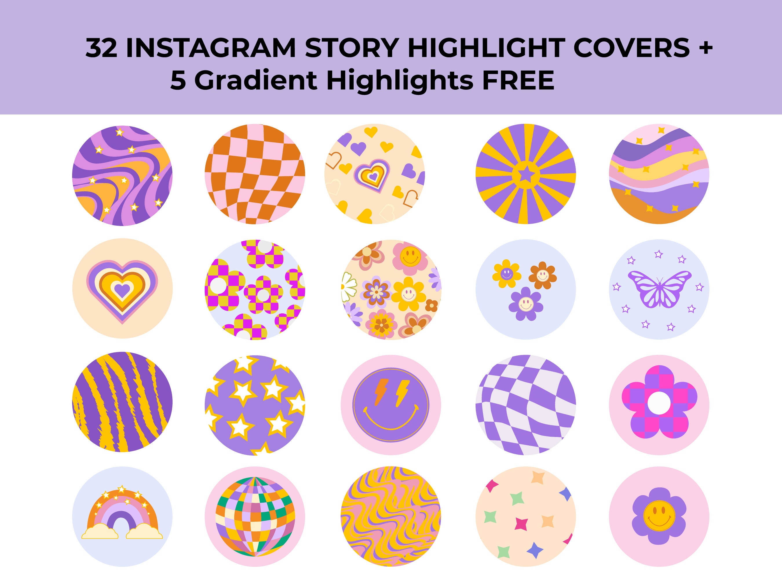 Retro Instagram Highlight Covers | 70s Retro Rainbow Set of 50 Digital ...