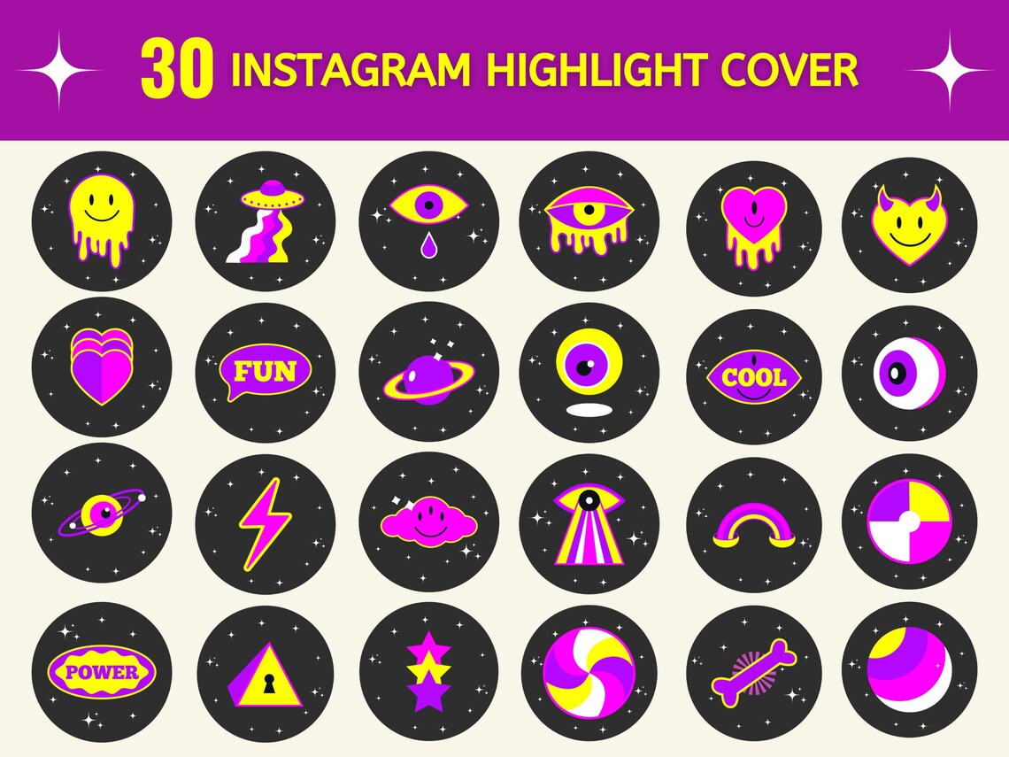 30 Groovy Instagram Highlight Covers | Black Trippy Highlight Icon ...