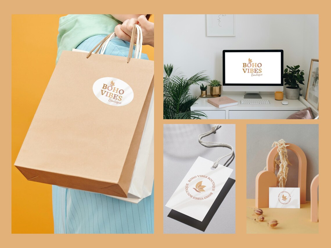 Boho Logo Design, Boho Vibes Boutique Logo, Earthy Color Logo, Modern ...