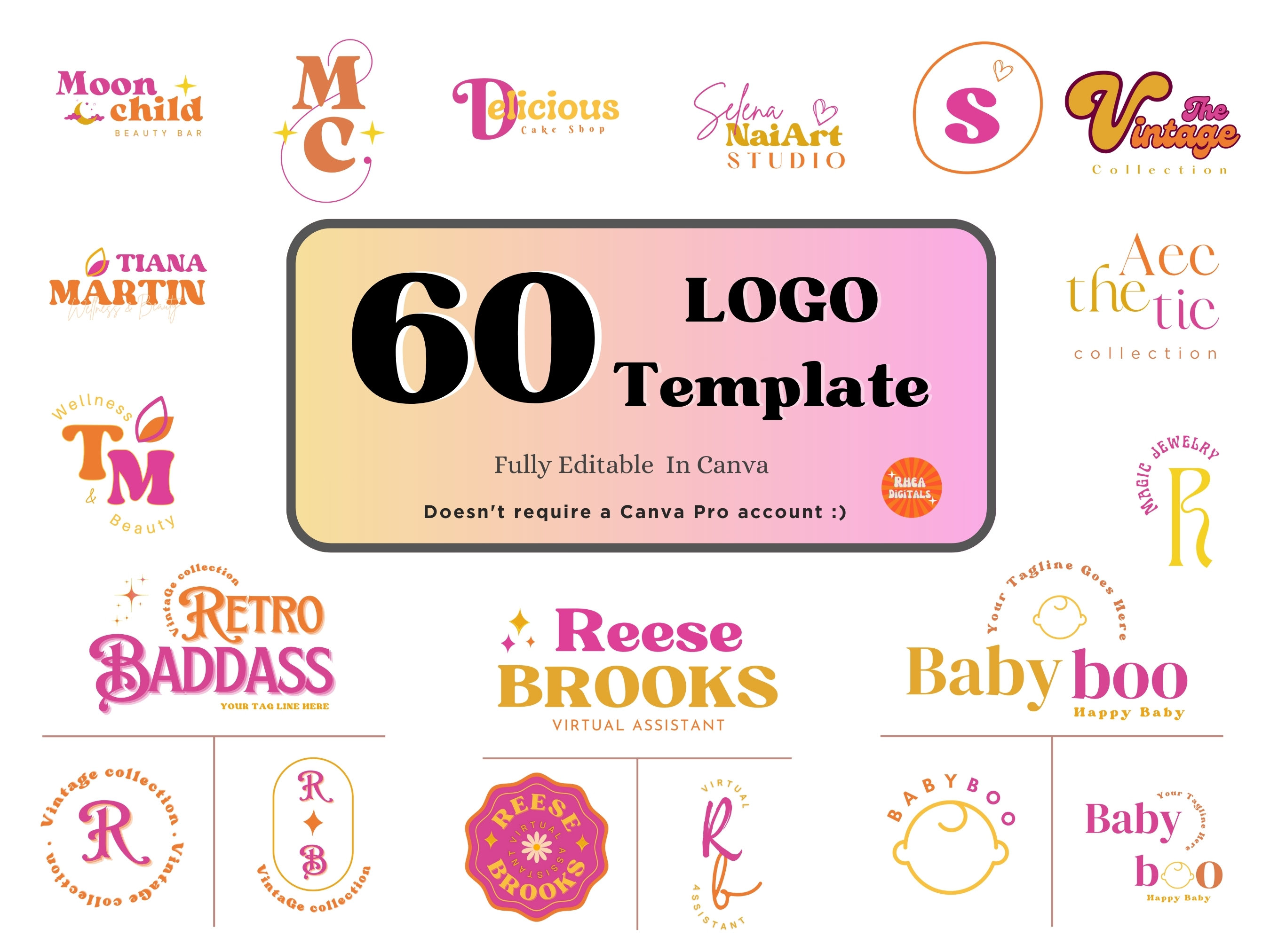 60 Retro Logo Templates - Small Business Logo Design Bright Colorful ...