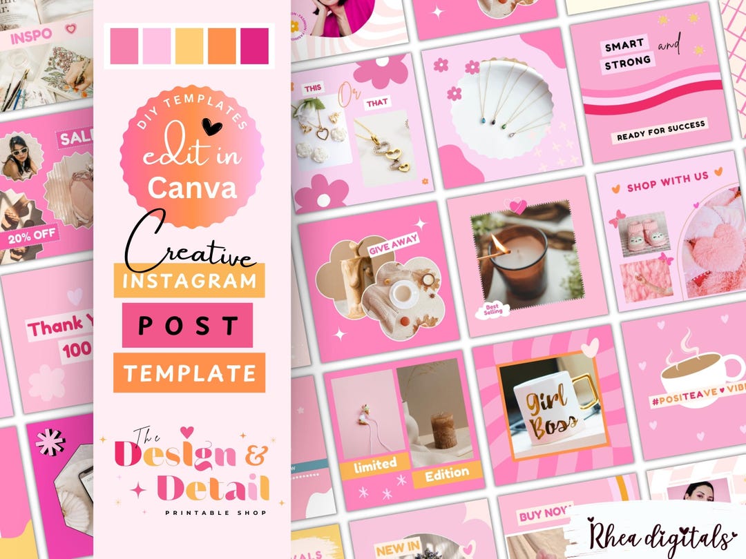 Pink Instagram Post Templates | Groovy Social Media Templates | Retro ...