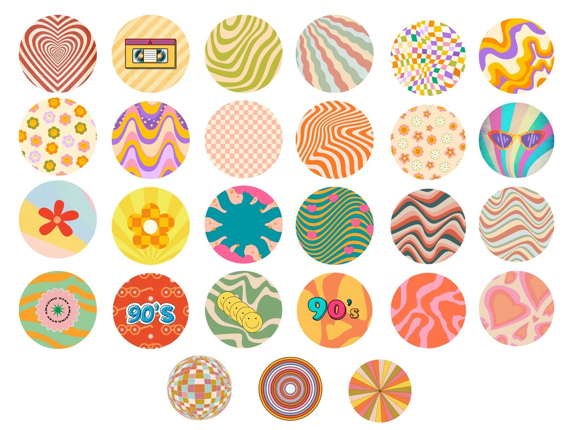 Retro Instagram Highlight Covers 70s Retro Rainbow Set of 50 Digital ...