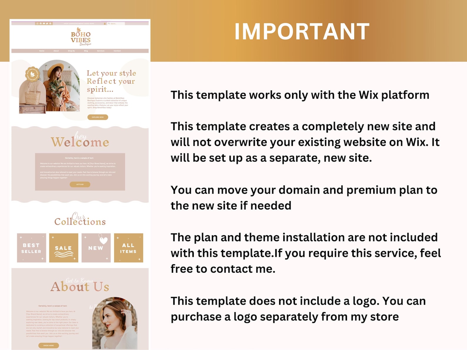 Wix Website Template, Boho Vibes Boutique Wix Website Theme, Retro Wix ...