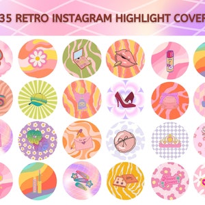 Retro Instagram Highlight Covers | 70s Retro Rainbow Set of 35 Digital ...