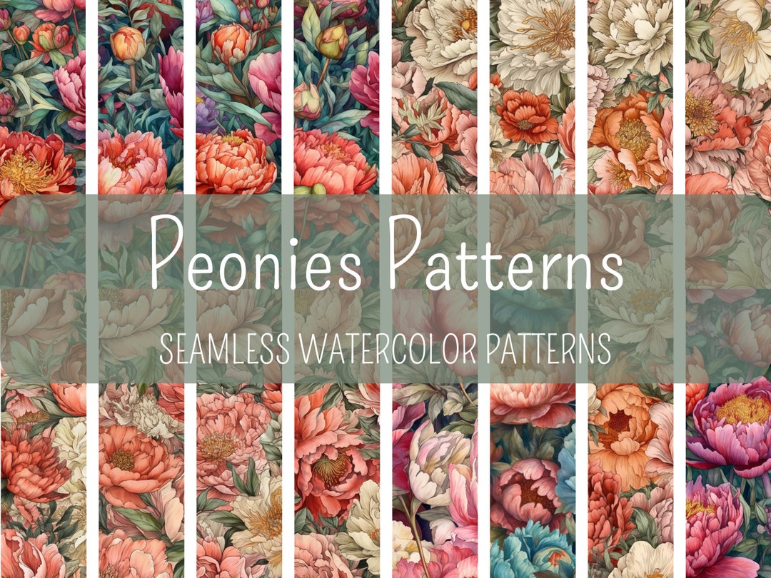 Flower Digital Pattern - Watercolor Peonies - 16x Designs - Commercial ...