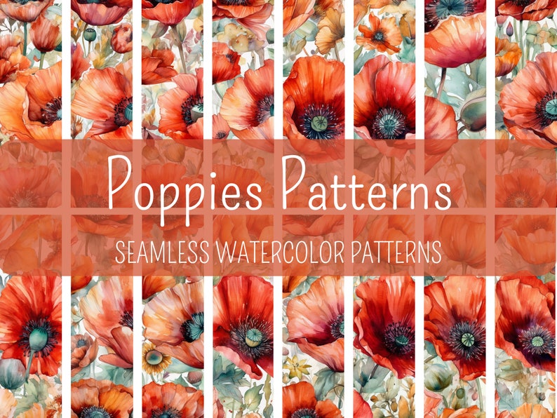 Digital Poppies Pattern Watercolor Poppy 16x Unique - Etsy