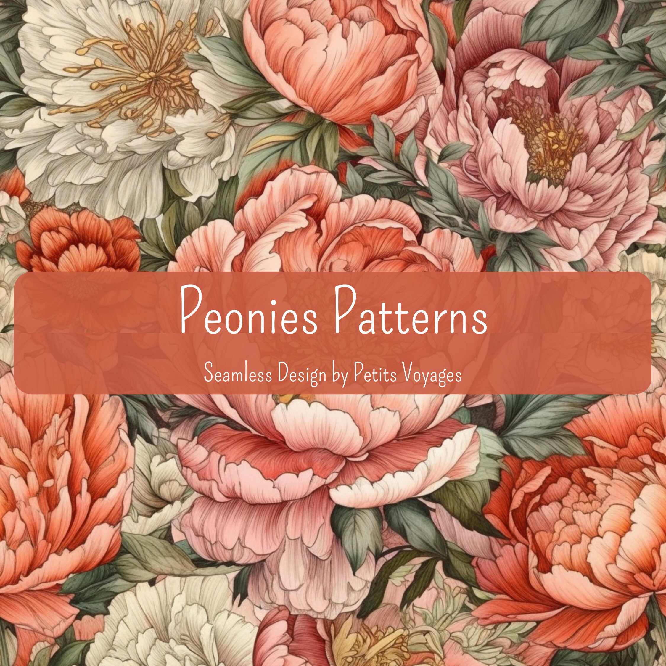 Flower Digital Pattern Watercolor Peonies 16x Designs Commercial - Etsy