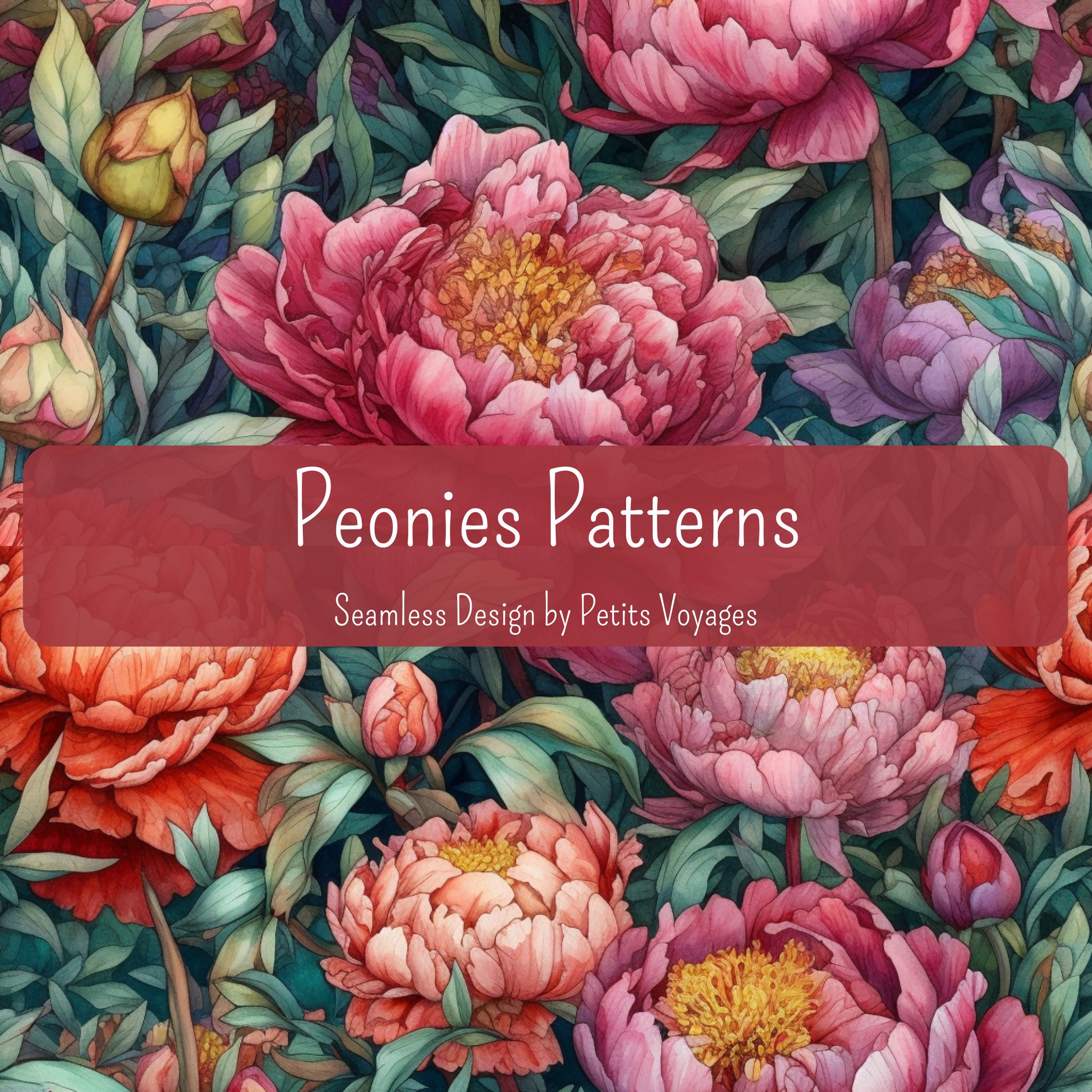 Flower Digital Pattern Watercolor Peonies 16x Designs Commercial - Etsy