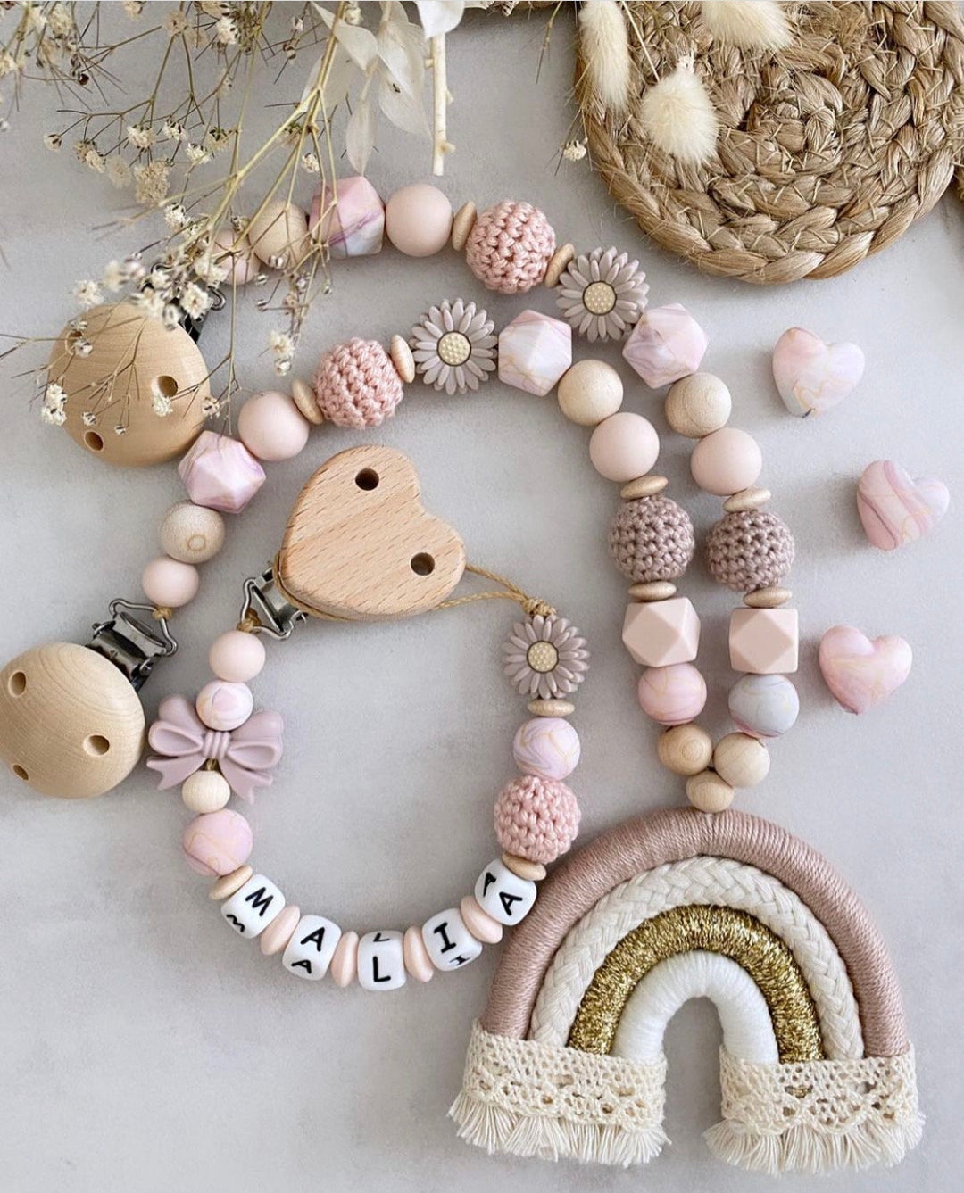 Pacifier Chain With Name Stroller Chain Personalized Girls - Etsy