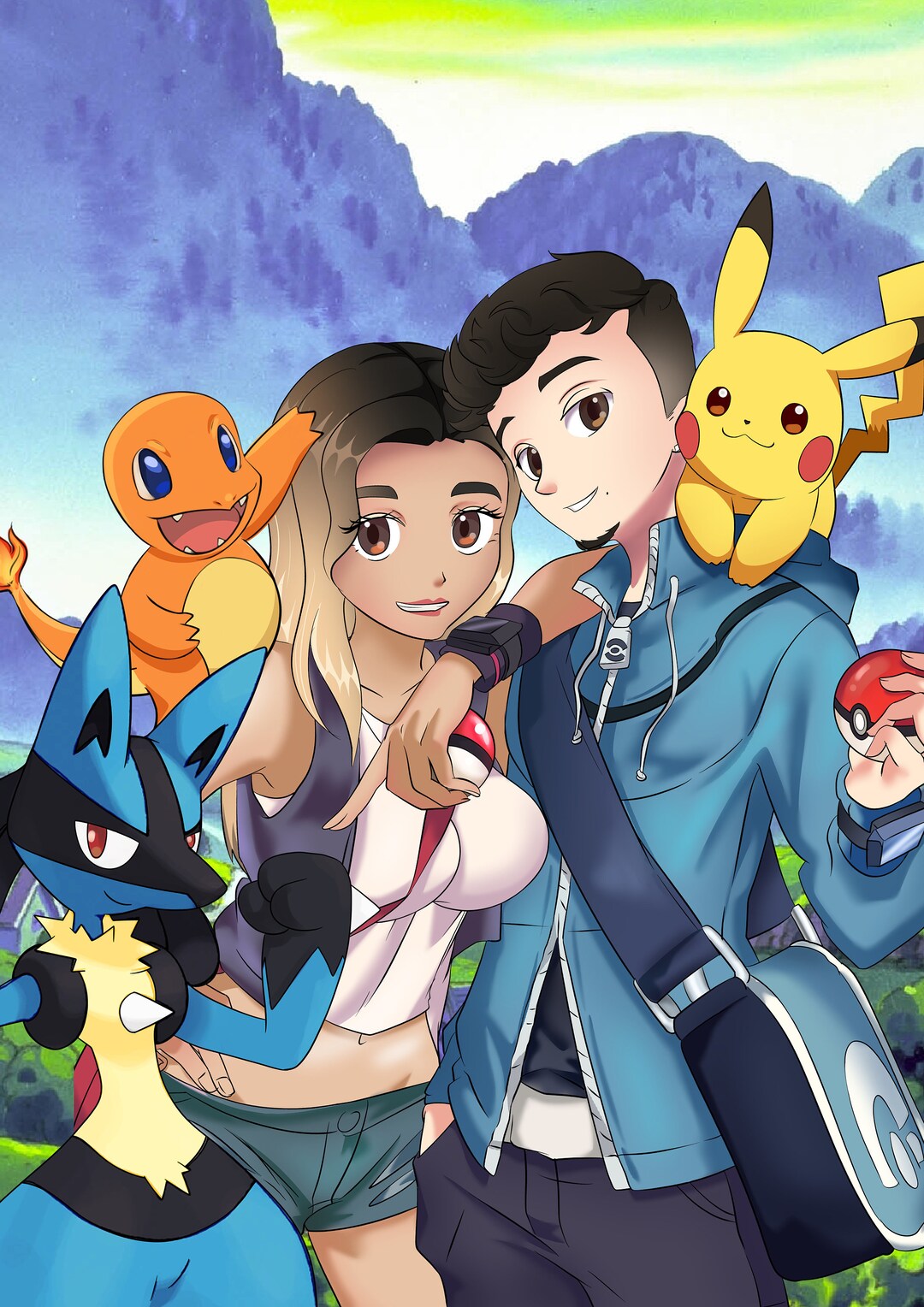 Custom Pokemon Portrait, Pokemon Custom Couple Portrait,pokemon Custom ...