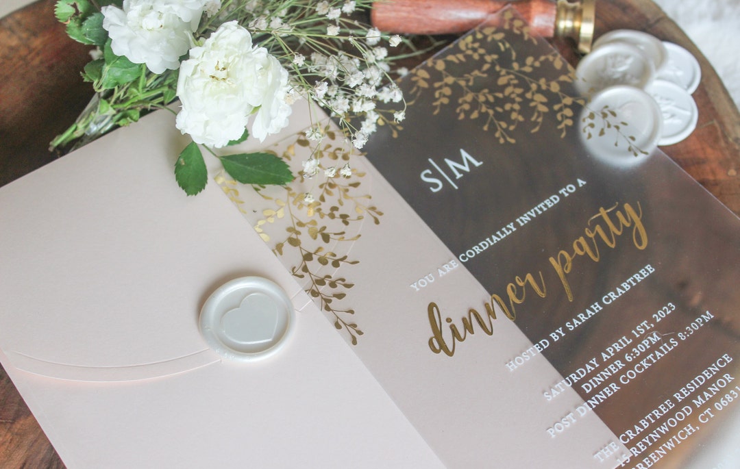 Frosted Acrylic Wedding Dinner Invitation With Gold and White Foil ...
