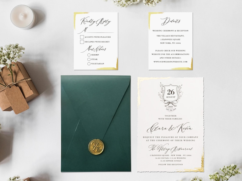 Greenery Wedding Invitation Suite Minimalist Design Save the | Etsy