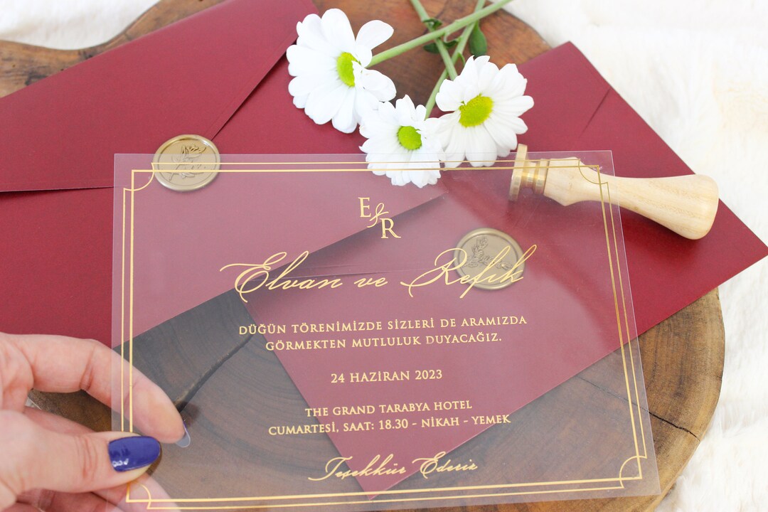 Modern Wedding Reception Invitation, Gold Foiled and Acrylic Invites ...