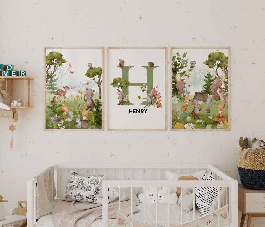 Personalized Woodland Animals Nursery Art Prints: Forest Name Sign ...