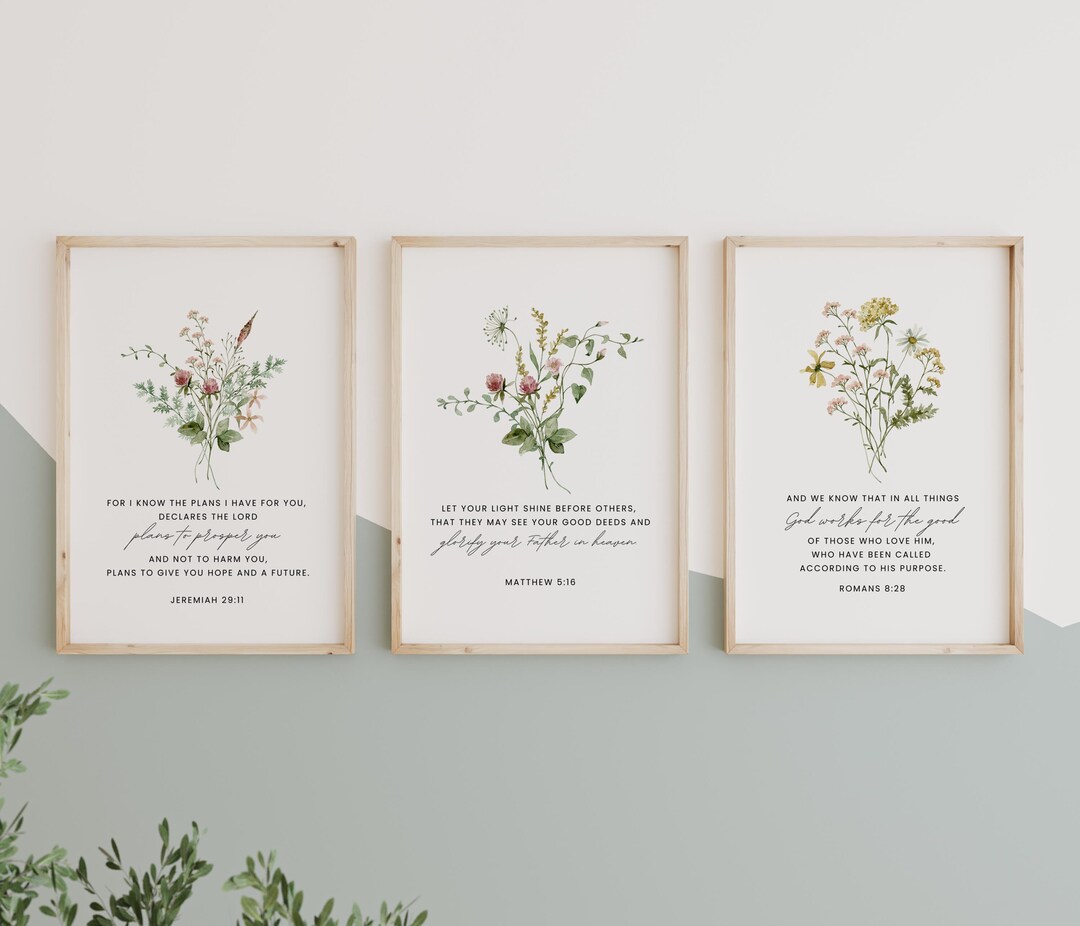 Wildflower Bible Verse Print Set: Christian Home Decor (digital ...