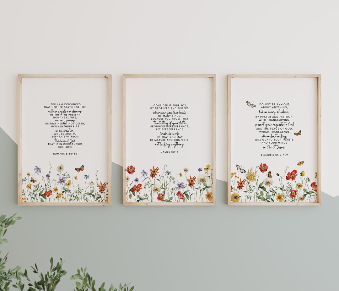 Christian Wall Art Bundle | Set of 3 Bible Verse Prints | Spring Bloom ...