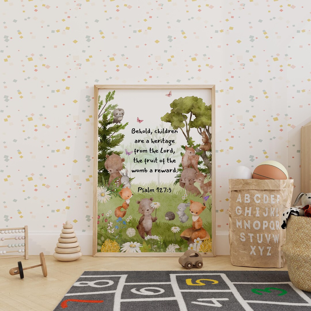 Psalm 127:3 Nursery Print | Woodland Animals, Christian Art (digital ...