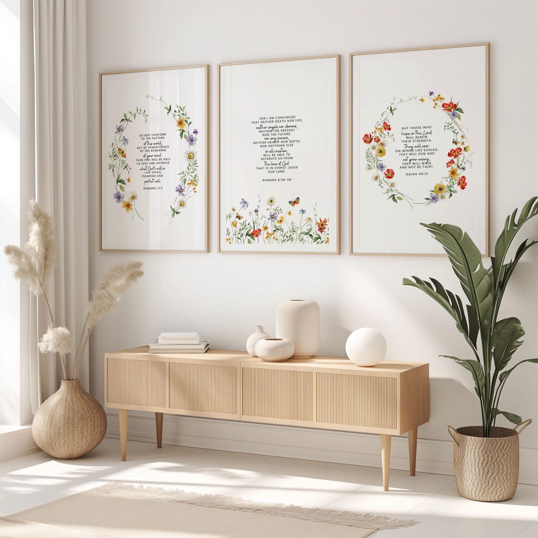 Spring Bloom Bible Verse Print Set: Christian Home Decor (digital ...