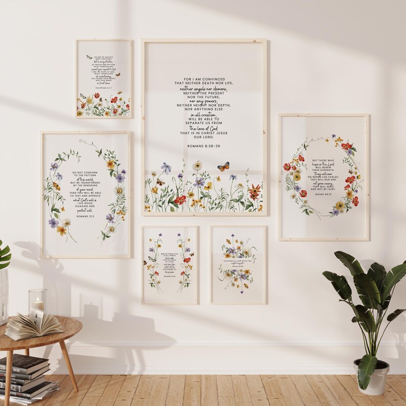 Christian Wall Art Bundle | Set of 6 Bible Verse Prints | Spring Bloom ...