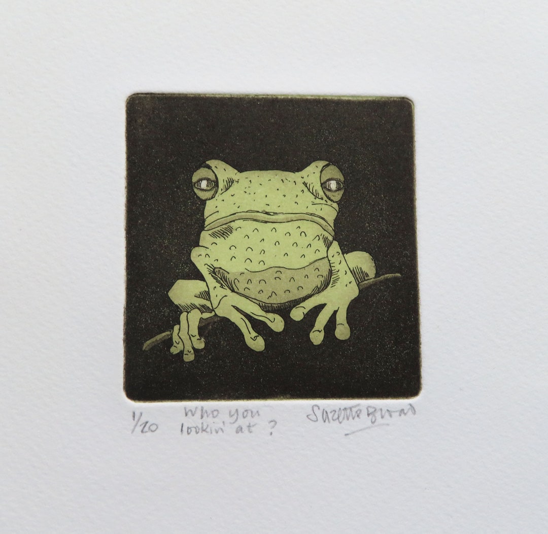 Original Etching of a Cheeky Little Frog Green Frog - Etsy