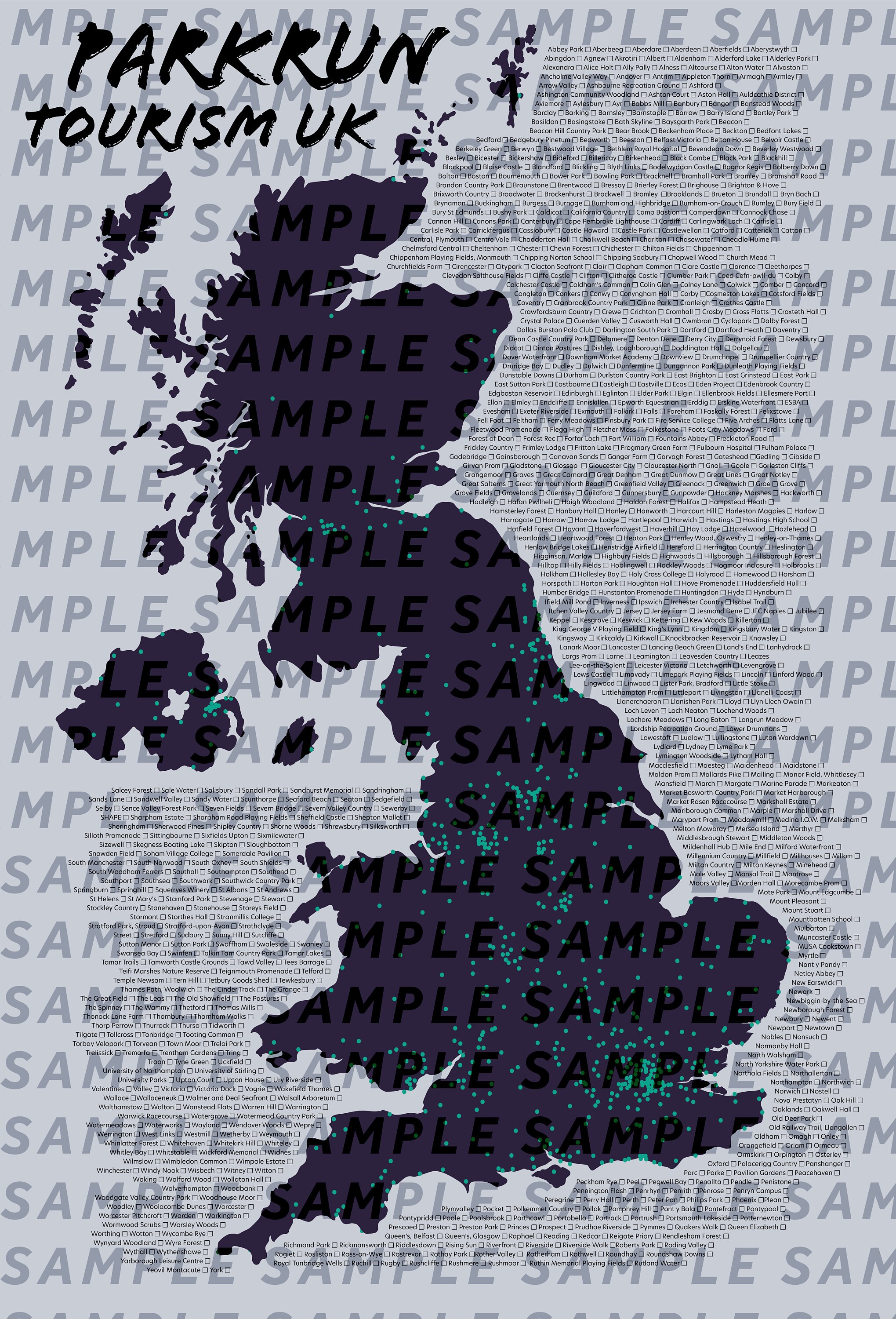 UK Parkrun Tracker Tick List | Printable Poster Wall Art | Parkrun ...