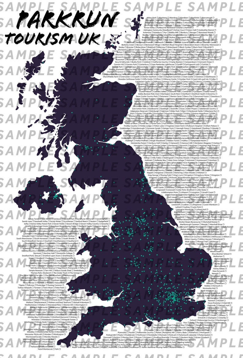 UK Parkrun Tracker Tick List | Printable Poster Wall Art | Parkrun ...